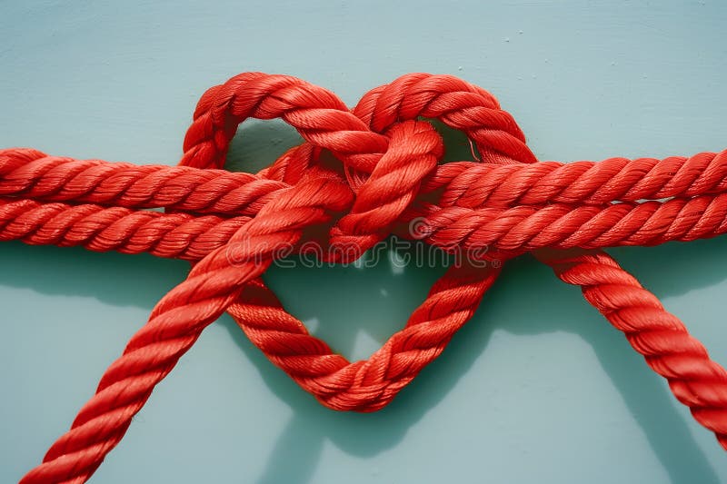 Red Colored Rope with a Heart Shaped Knot Stock Image - Image of fiber ...