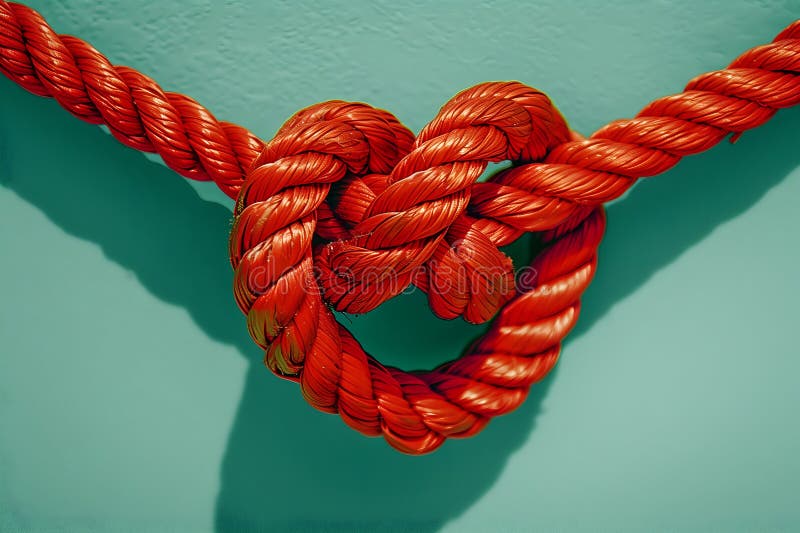 Red Colored Rope with a Heart Shaped Knot Stock Image - Image of bond ...