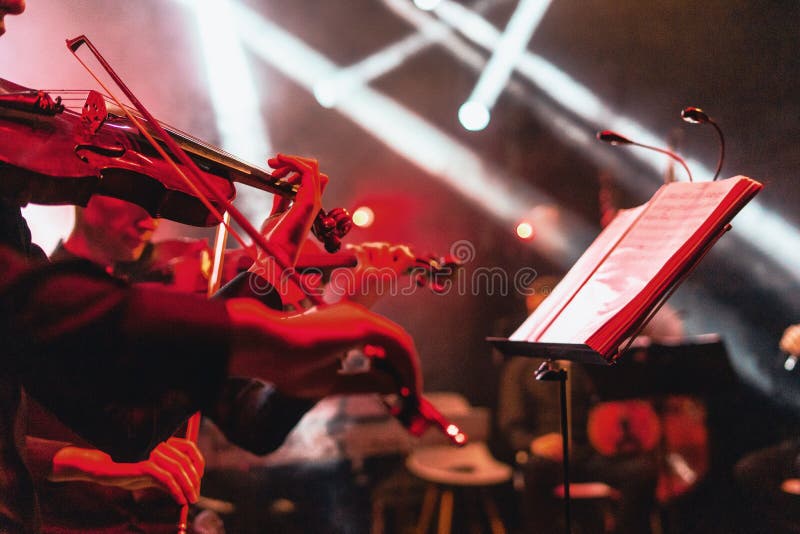 Red colored violin concert stock photo. Image of performance - 166243626