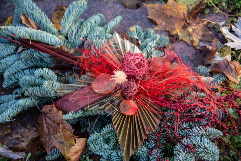 Red Colorful Cemetery Decorations on the Meadow Stock Photo - Image of ...