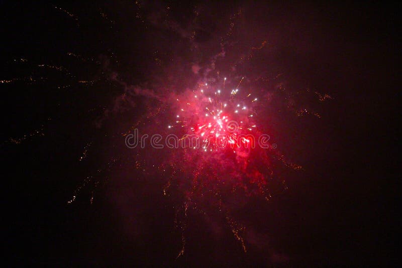 Fireworks in red colors stock photo. Image of explosion - 188348910