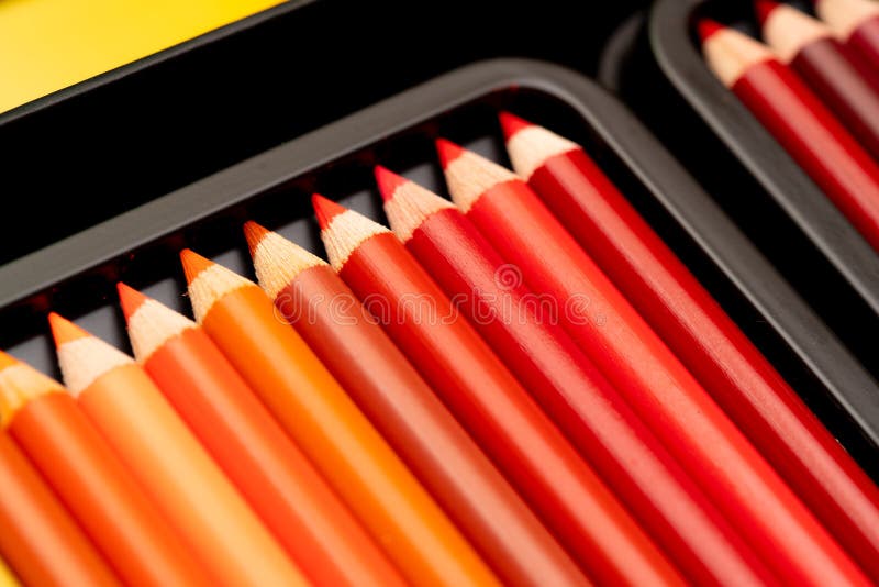 Red Coloring Pencils in a Box Stock Photo - Image of closeup, orange ...