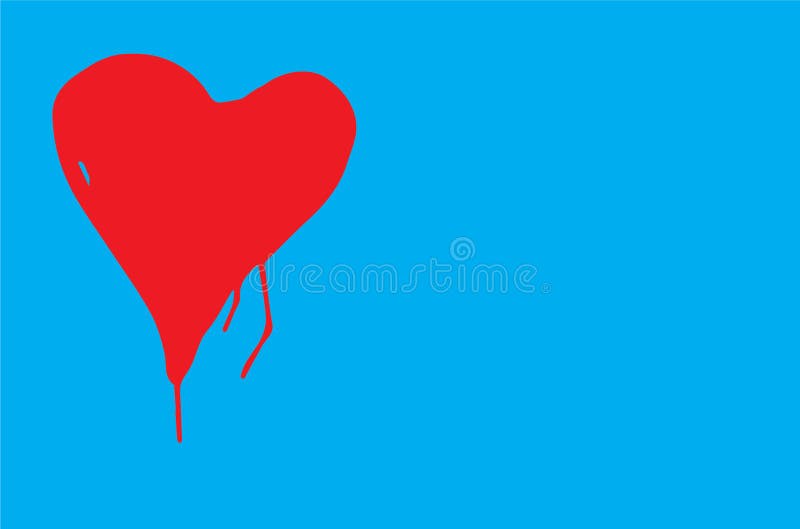 Red Colour Heart with Imperfect Shape and Paint Drips in a Blue ...
