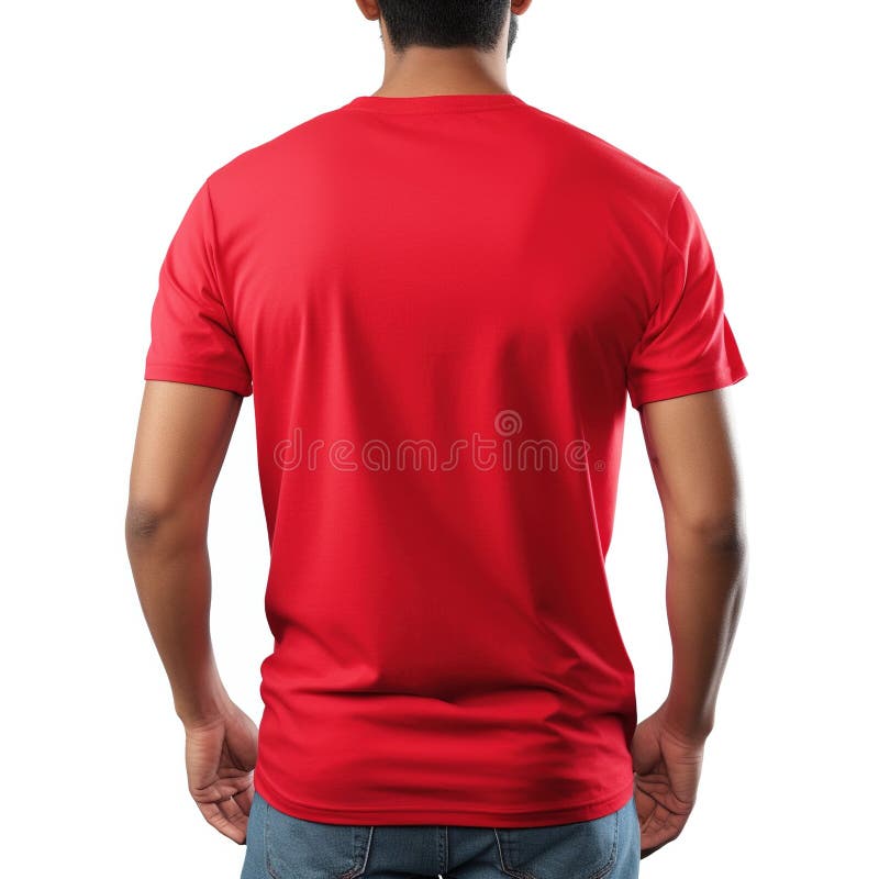 Red Colour Round Neck T-shirt, Back View Isolated on a White Background ...