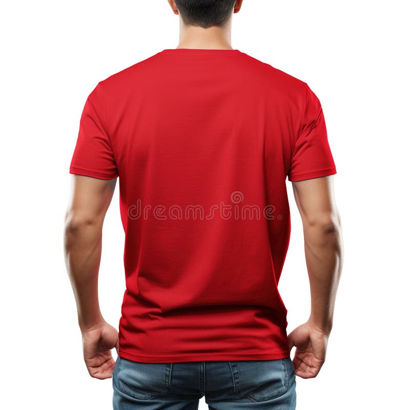Red Colour Round Neck T-shirt, Back View Isolated on a White Background ...