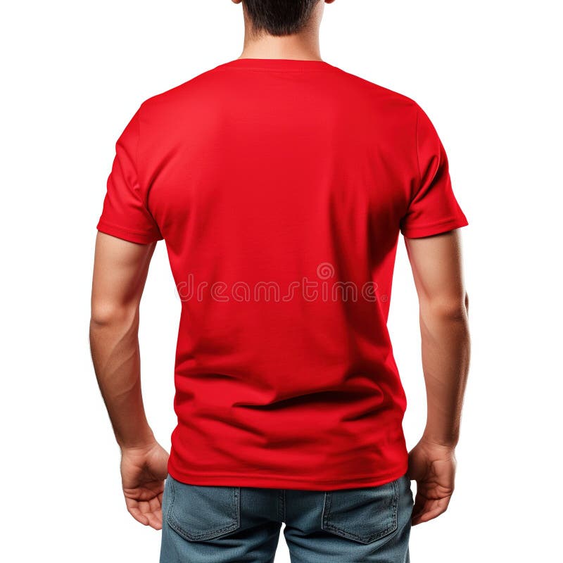Red Colour Round Neck T-shirt, Back View Isolated on a White Background ...