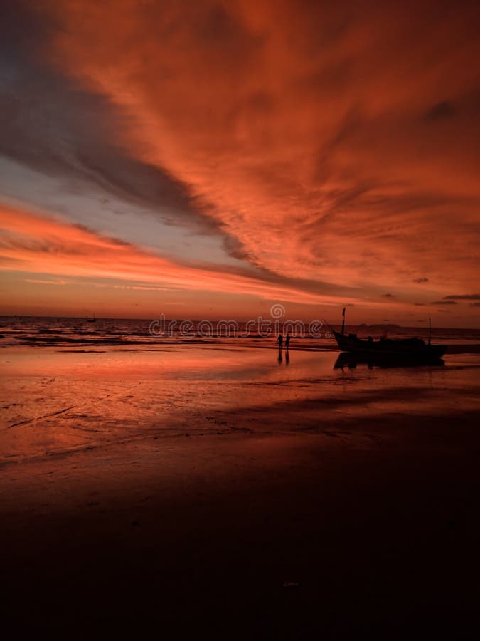 Red Coloured Sky after a Sunset at Colva Beach on Goa. Stock Image ...