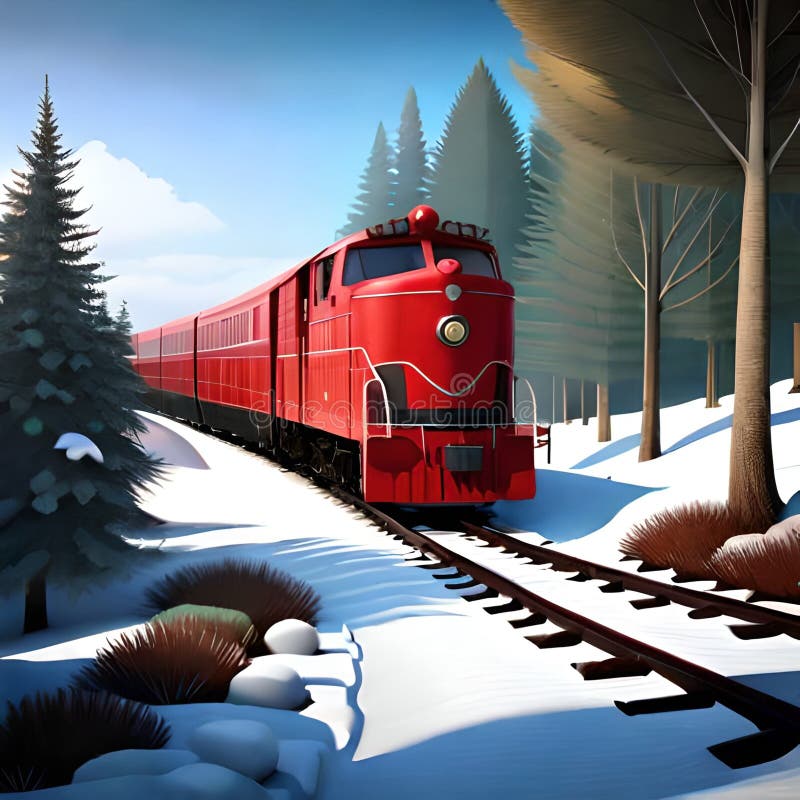 Red Coloured Train Running through the Vast Landscape Stock ...