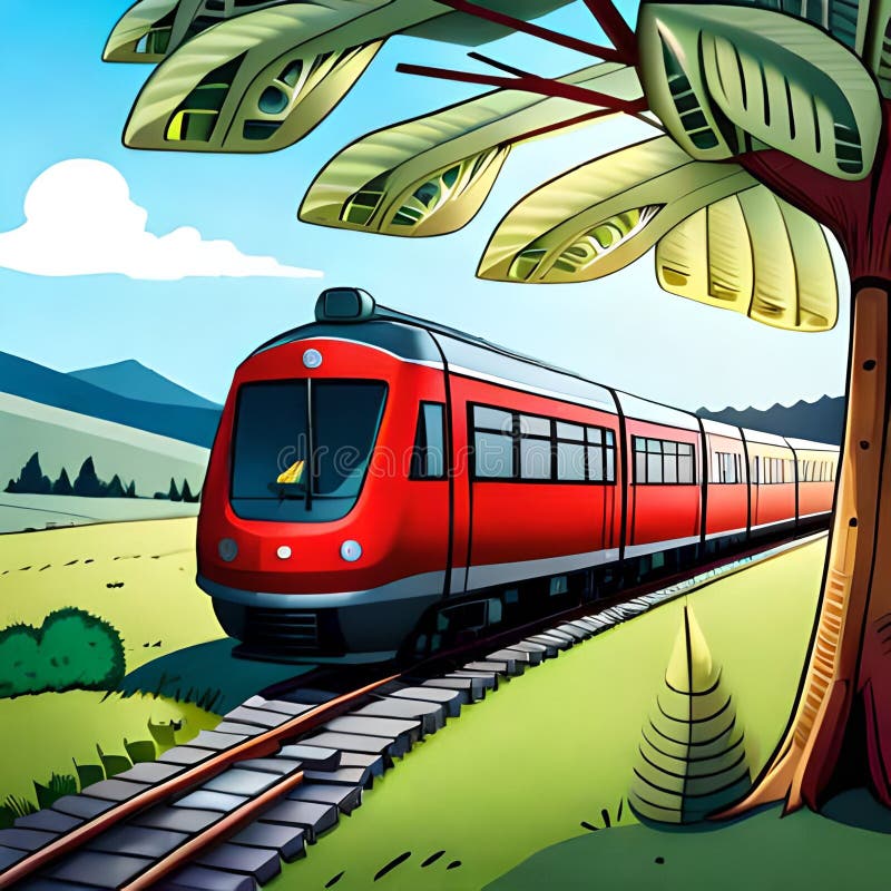 Red Coloured Train Running through the Vast Landscape Stock ...