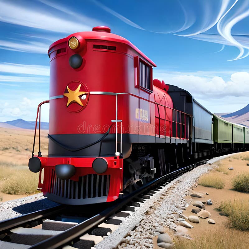 Red Coloured Train Running through the Vast Landscape Stock ...