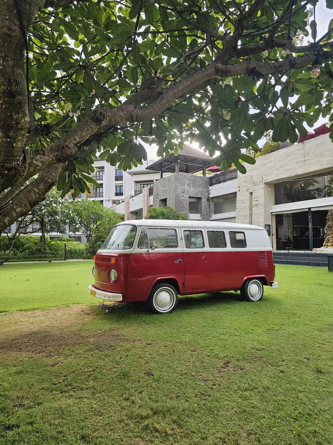 Red COMBI Car in Garden at Bali Island Stock Image - Image of garden ...