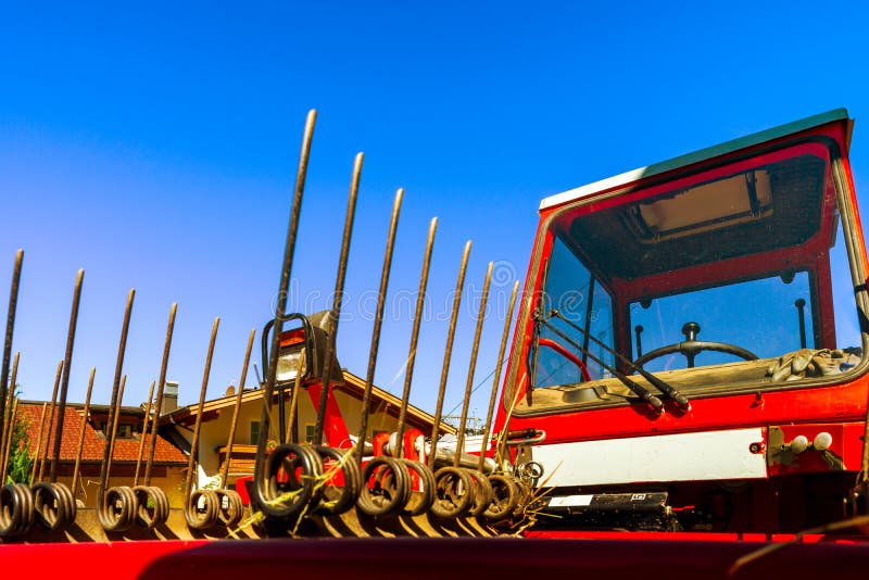Red Combine Agricultural Machine on the Farm Stock Image - Image of ...