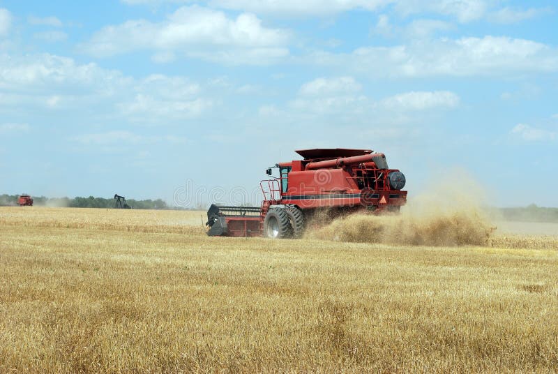 Red Combine Cuts Wheat stock image. Image of color, field - 16132907