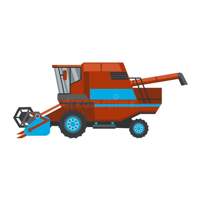 Red Combine Harvester Flat Style Icon Isolated on White Background ...