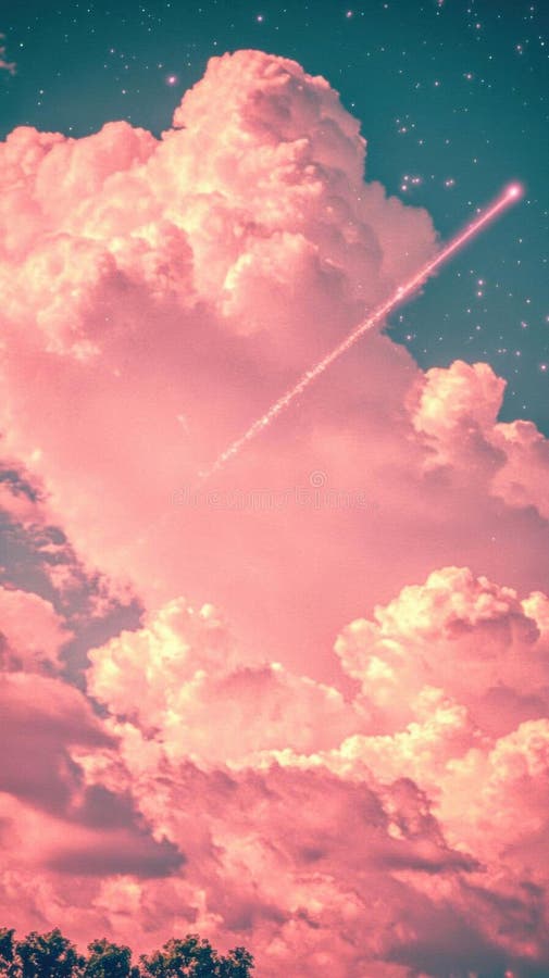 Red Comet in the Night Sky with Clouds. Retro Style Toned Stock ...