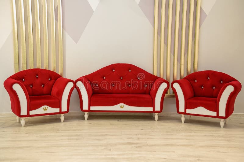 Red Comfortable Chairs in the Interior. Luxurious Modern Design Stock ...