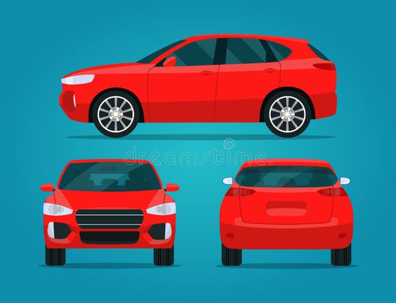 Red Compact CUV Isolated. Car CUV with Side View, Back View and Front ...