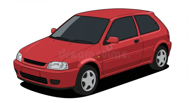 Red Compact Hatchback Car Illustrated in a Three-quarter View ...