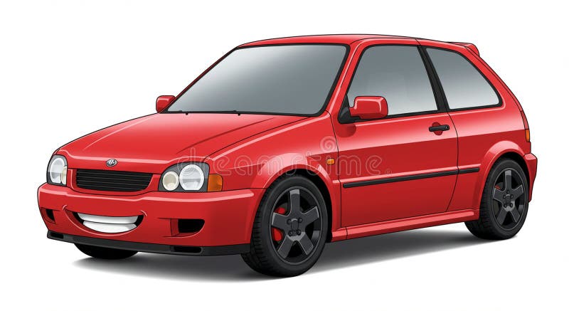 Red Compact Hatchback Car Illustration with a Cartoonish Style ...