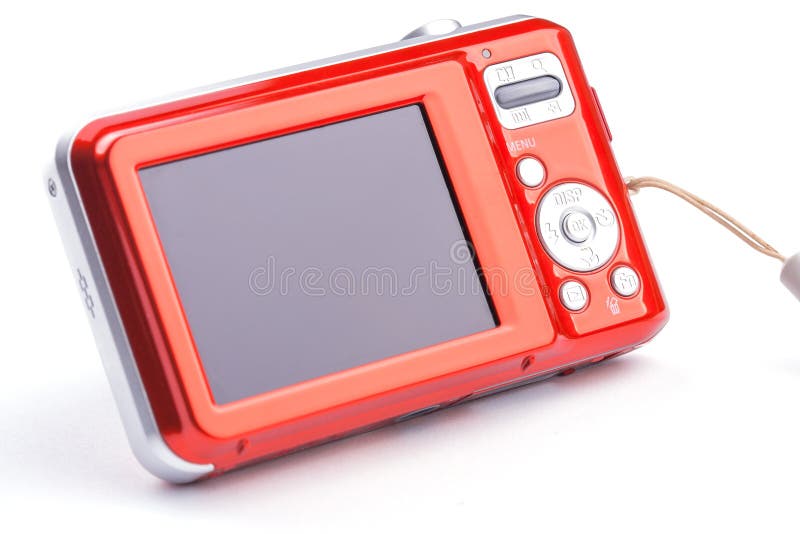 Red Compact Zoom Digital Camera Over White Stock Photo - Image of lens ...