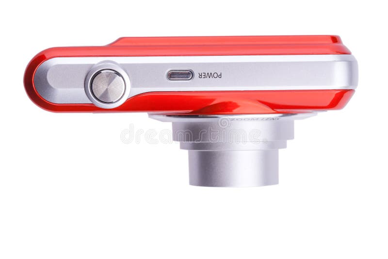 Red Compact Zoom Digital Camera Over White Stock Photo - Image of ...