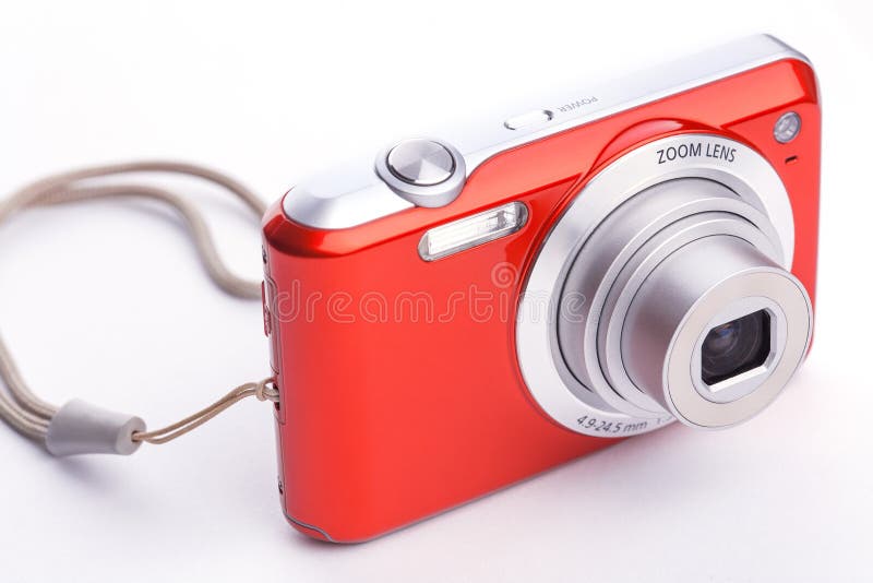 Red Compact Zoom Digital Camera Over White Stock Photo - Image of ...
