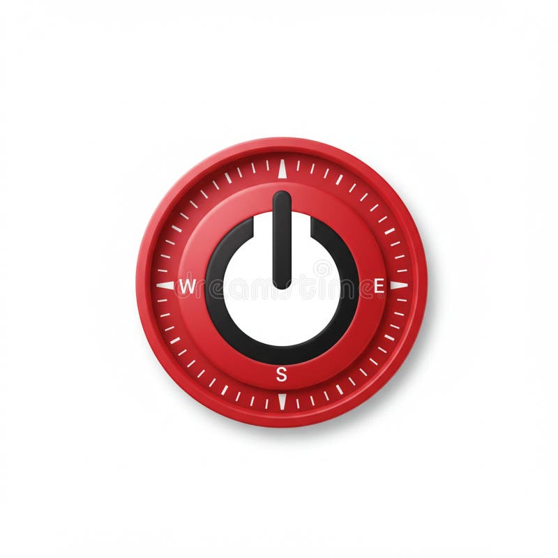 A Red Compass-like Design with a Circular Shape, Featuring a Power ...