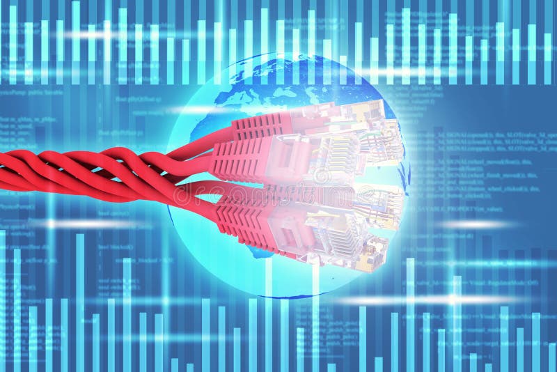 Red Computer Cables with Earth Globe Stock Illustration - Illustration ...