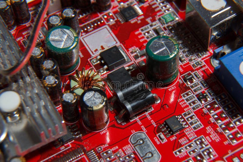 Red computer component stock photo. Image of capacitor - 61640778