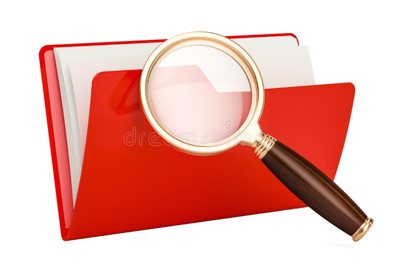 Red Computer Folder Icon With Magnifier, 3D Rendering Stock ...