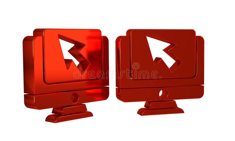 Red Computer Monitor and Cursor Icon Isolated on Transparent Background ...