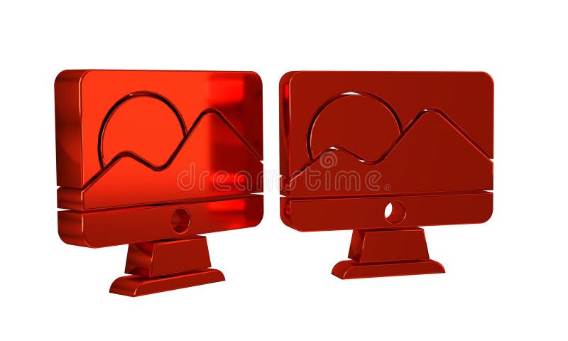 Red Computer Monitor Screen Icon Isolated on Transparent Background ...
