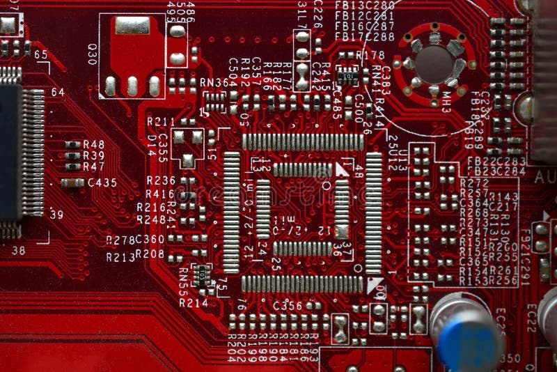 Red Computer Motherboard Chip Close-up with Elements Stock Image ...