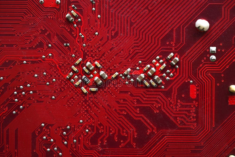 Red Computer Motherboard Chip Close-up with Elements Stock Image ...