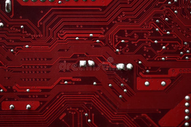 Red Computer Motherboard Chip Close-up with Elements Stock Photo ...