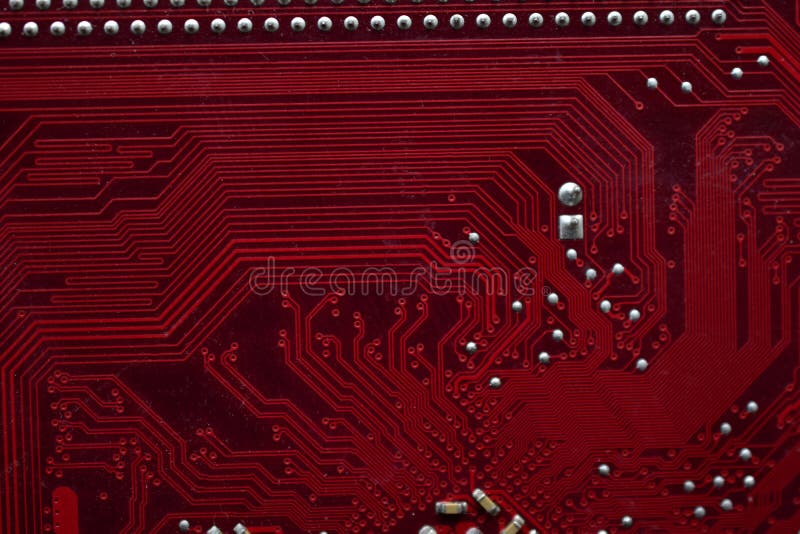 Red Computer Motherboard Chips Close-up with Contacts Stock Photo ...