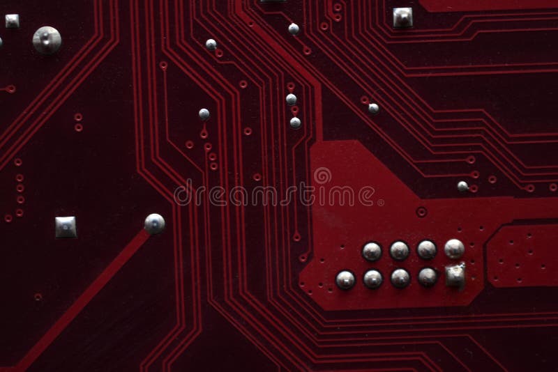 Red Computer Motherboard Chips Close-up with Contacts Stock Photo ...