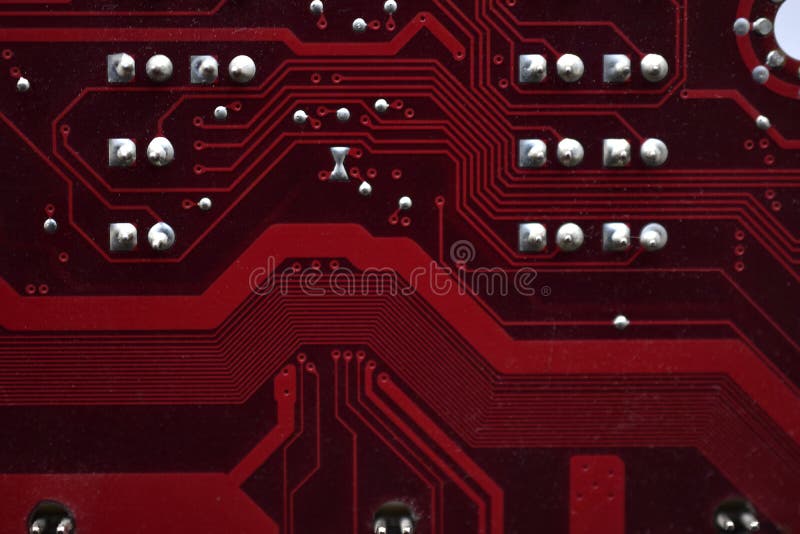 Red Computer Motherboard Chips Close-up with Contacts Stock Photo ...