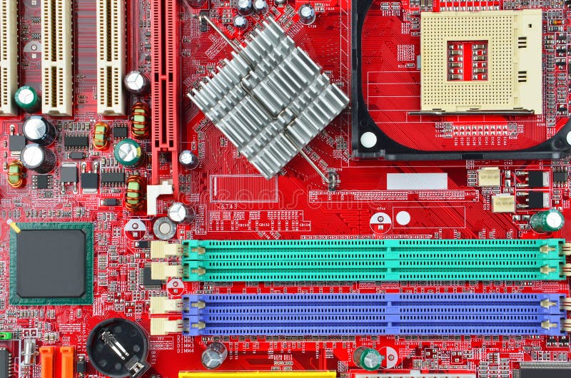 Red computer motherboard stock photo. Image of microchip - 102566834