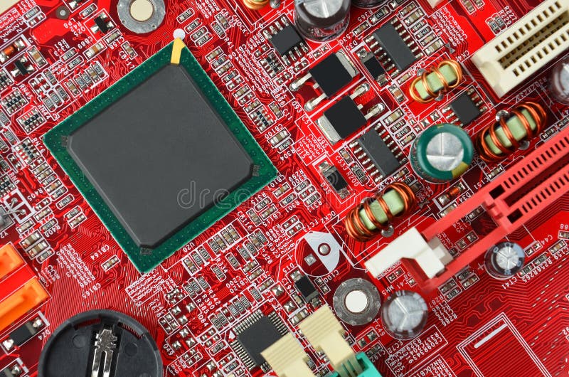 Red computer motherboard stock photo. Image of motherboard - 102414344