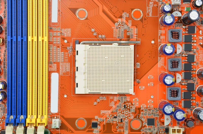 Red computer motherboard stock image. Image of battery - 102566793