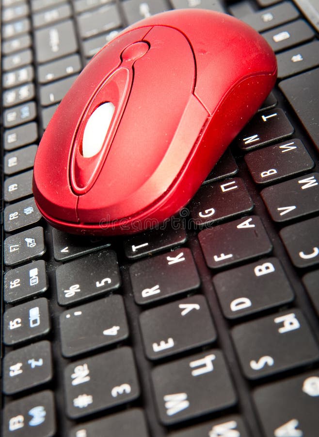 The Red Computer Mouse on Black Keyboard Stock Image - Image of ...