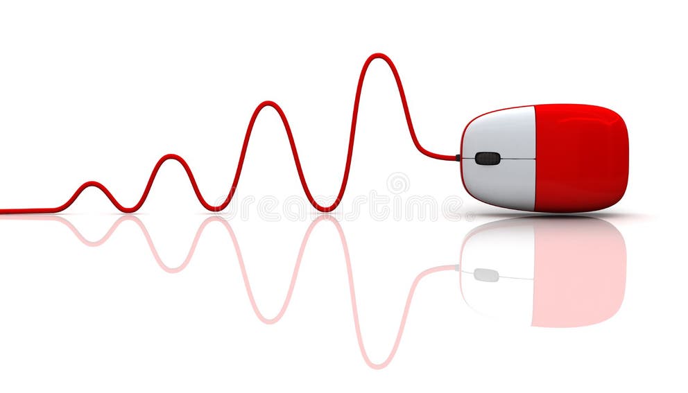 Red Computer Mouse with Cable Stock Illustration - Illustration of ...