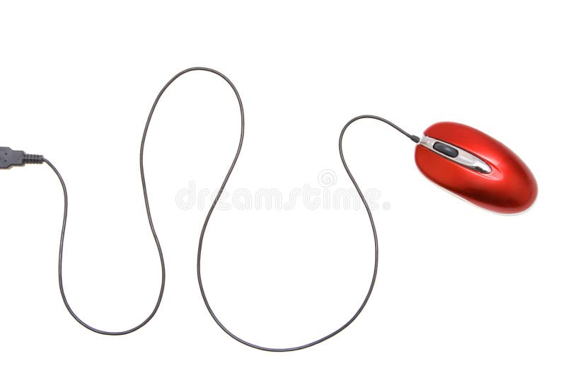 Red Computer Mouse with the Cable Stock Image - Image of technology ...