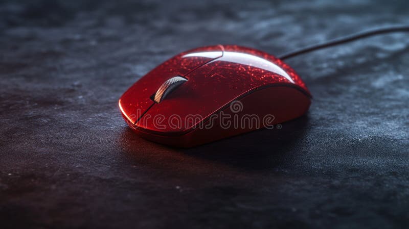 Red Computer Mouse on a Dark Textured Surface in a Dimly Lit ...