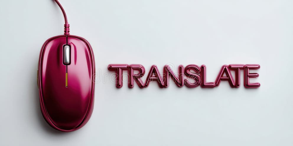 Red Computer Mouse beside the Word Translate on a Light Background in a ...