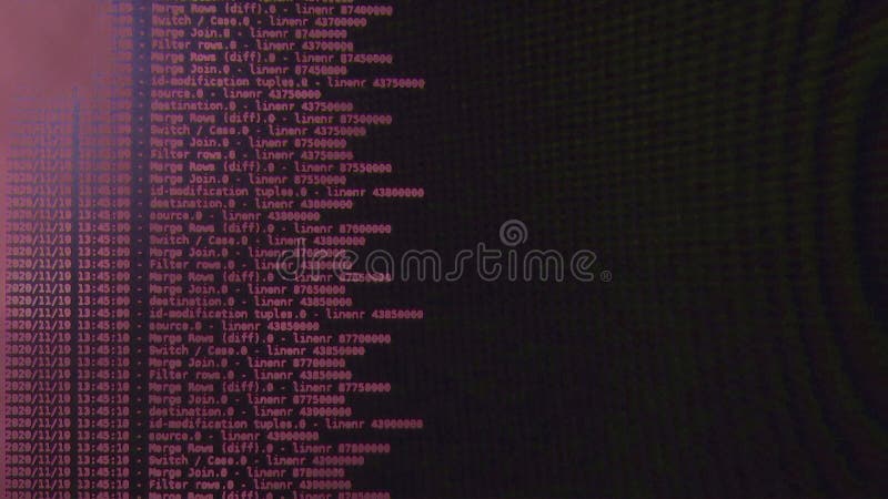 Red Computer Software Code Moving on a Black Monitor. Computer Hacking in Process, Dynamic Text ...