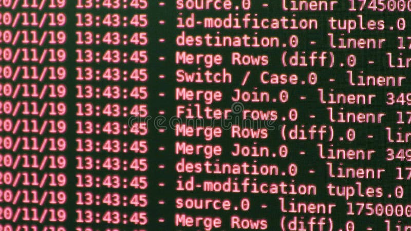 Red Computer Software Code Moving On A Black Monitor Reflect On Glass Abstract Computer Hacking