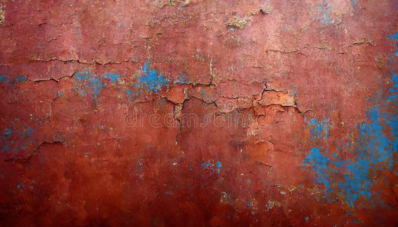Red Concrete Texture with Rust, Blue Cracked Paint and Scratches Stock ...