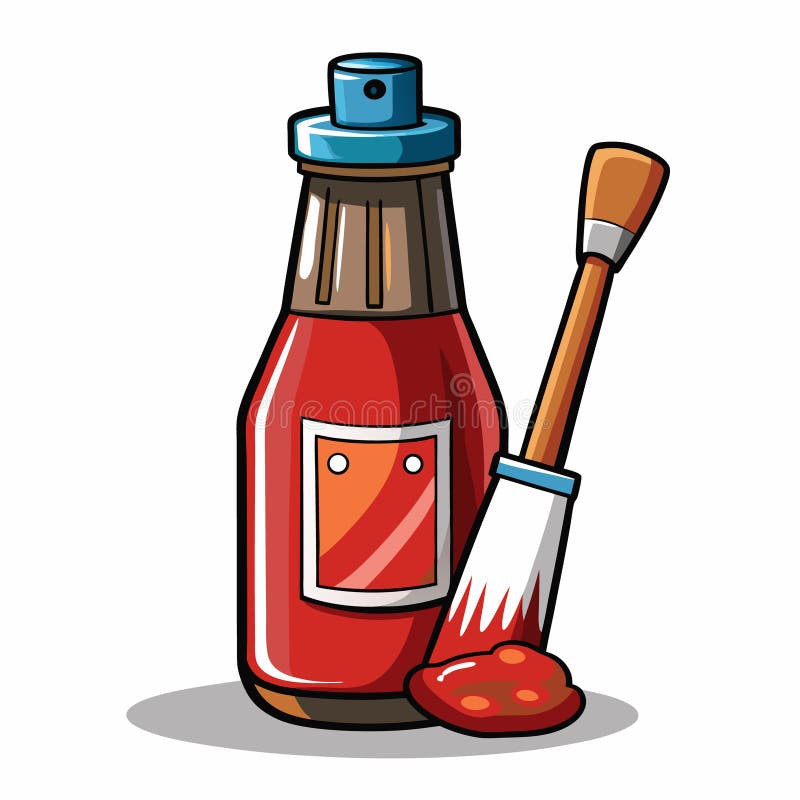 Red Condiment Bottle and Paintbrush Stock Vector - Illustration of ...